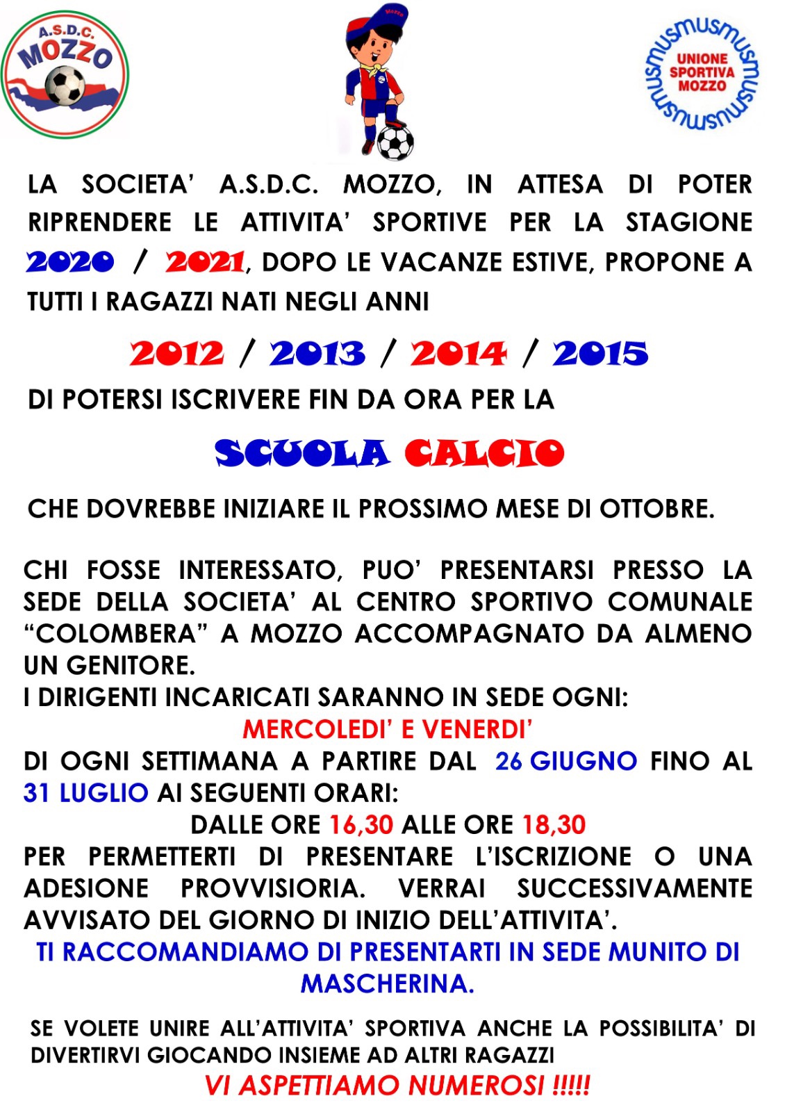 Mozzo/Sport: scuola Calcio 2020/21 Mozzo Asdc – Mozzo News